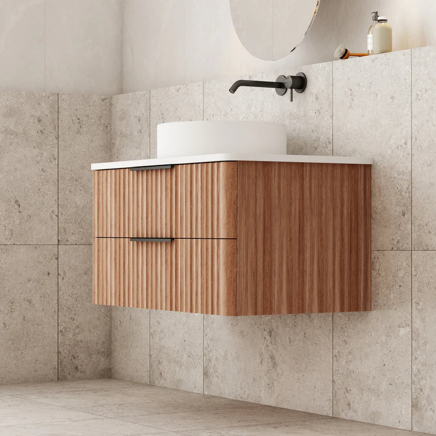 Cassa Designs Gravity Curved Wall Hung Vanity Walnut